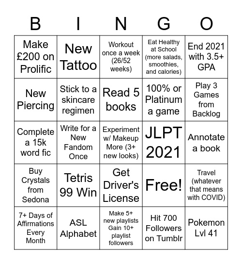 2021 Bingo Card