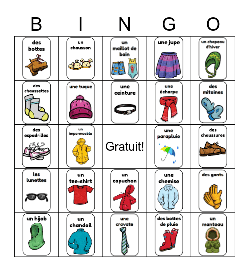 Les Vêtements Bingo Card