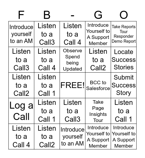 Account Manager Ride Along Bingo Card