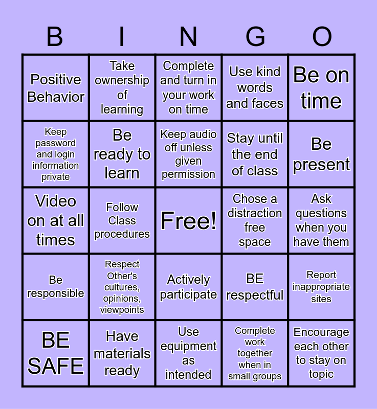 PBIS Bingo Card