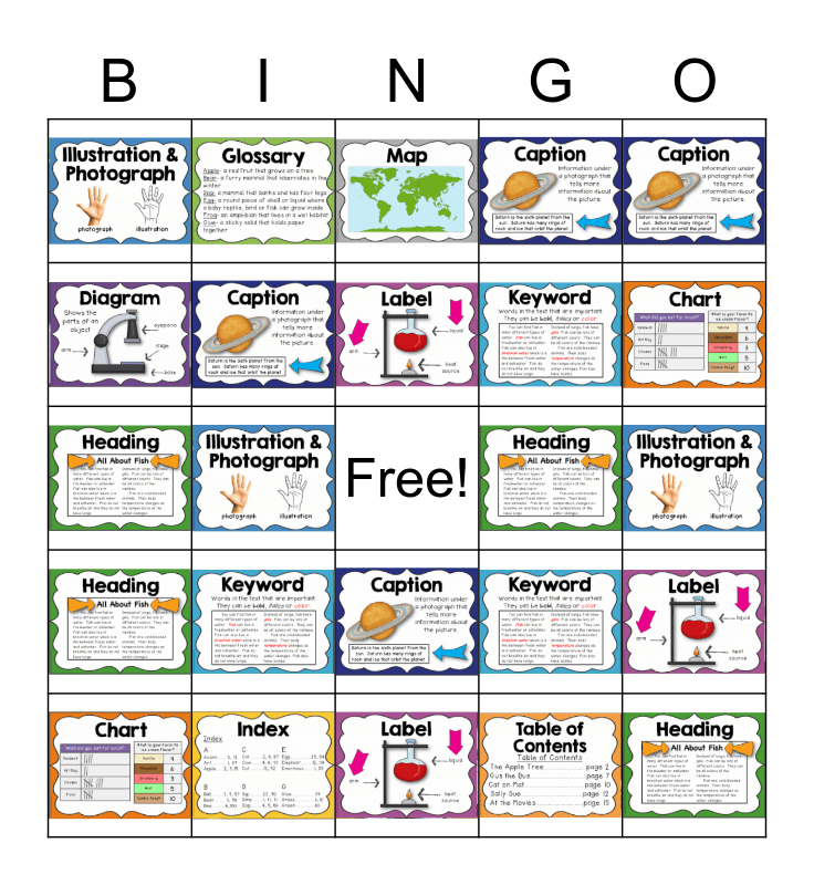 Text Feature Bingo Card