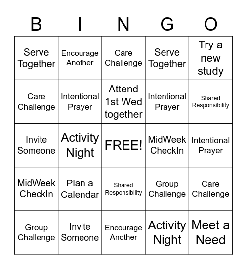 Small Group Bingo Card