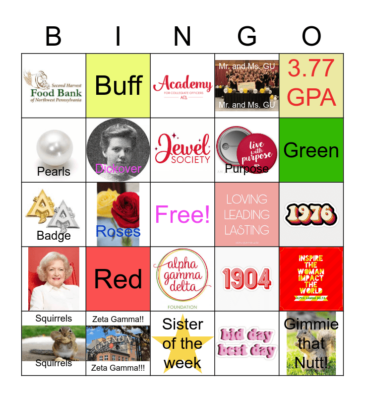 Alpha Gam Bingo - GU Bingo Card