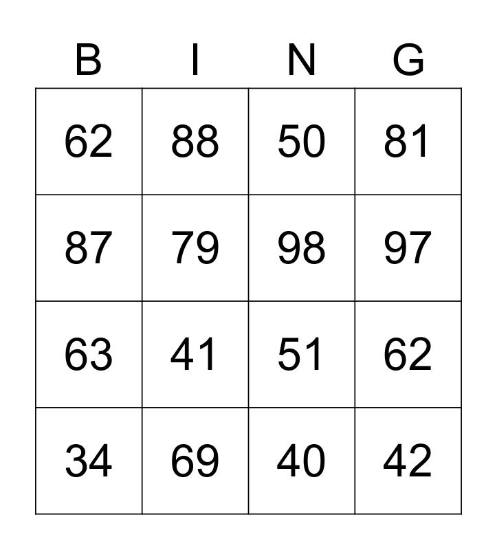Double Digit Bingo Card