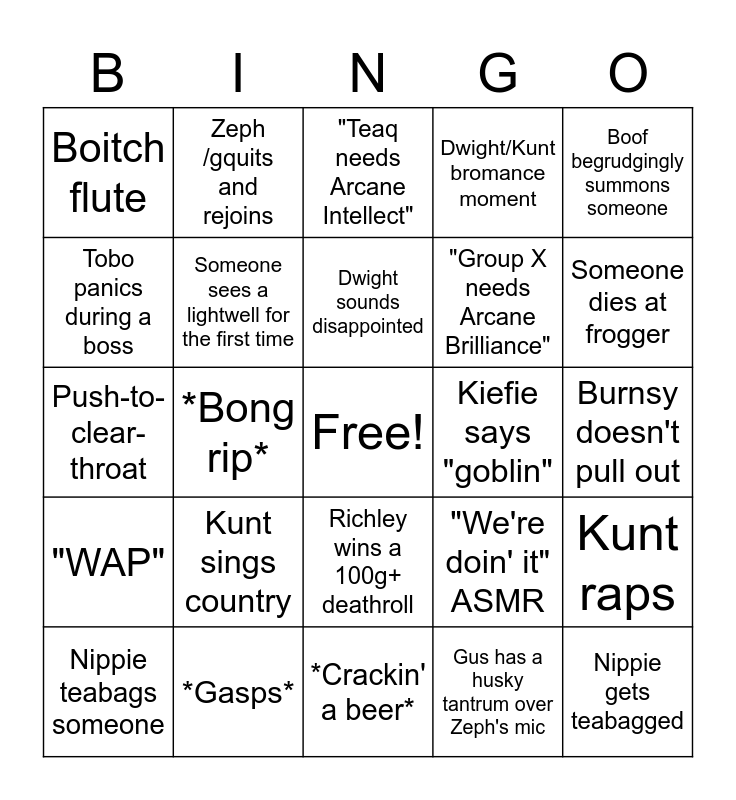 Naxx Bingo Card