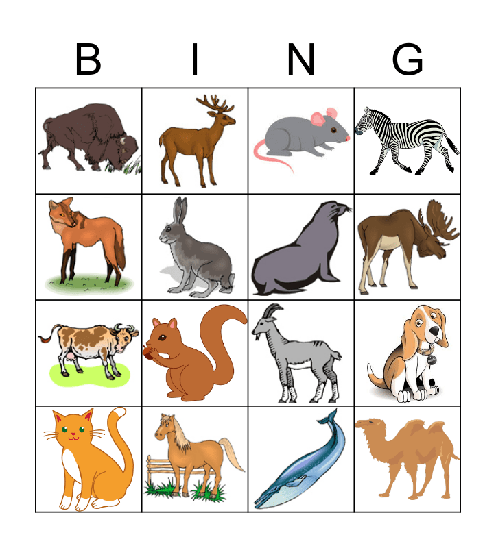 Repka, Mammals Bingo Card