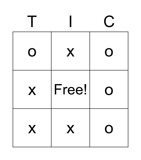 Tic Tac Toe Bingo Card
