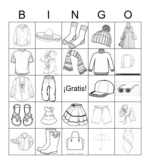 Ropa Bingo Card