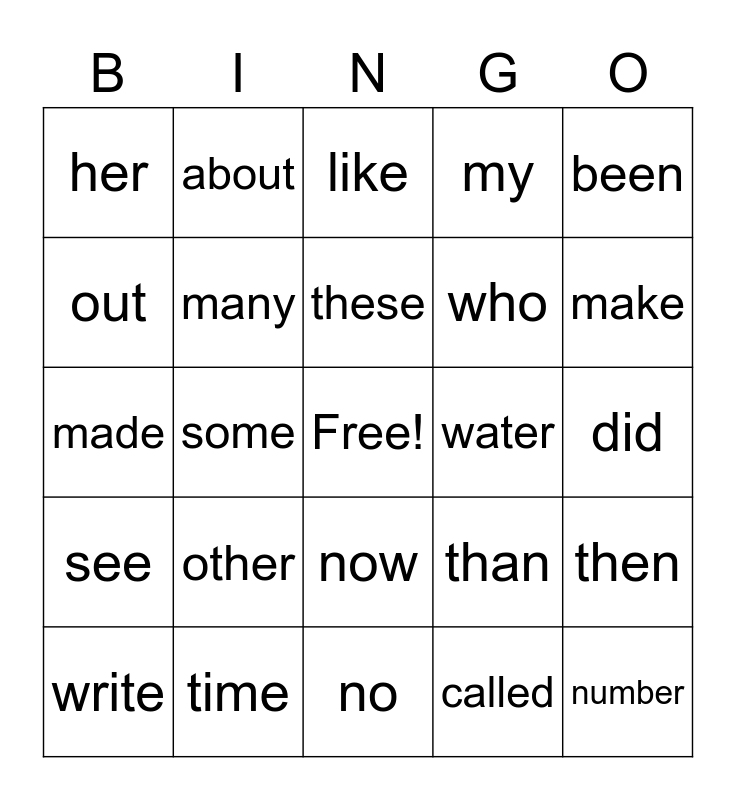 Fry Sight Words 51-100 Bingo Card