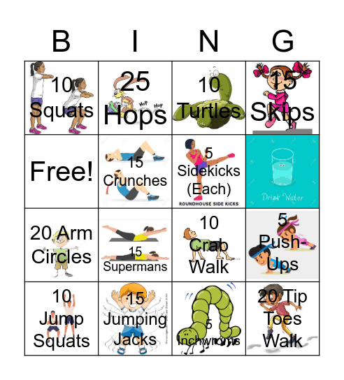 Virtual PE Bingo Card