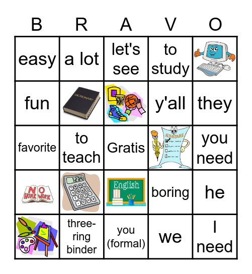 Realidades 1 Capítulo 2A Bingo Card
