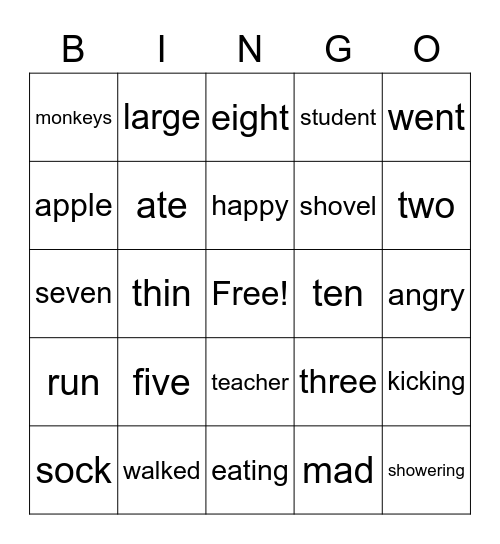 Grammar Bingo Card