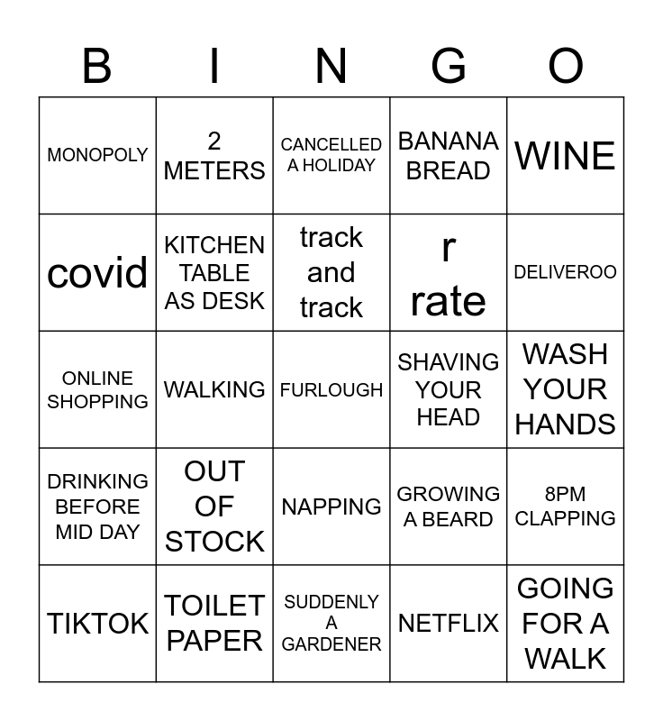 LOCKDOWN Bingo Card