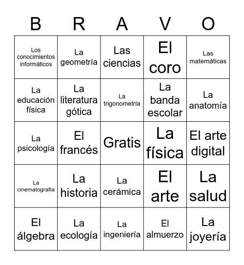 Las clases de PHS Bingo Card