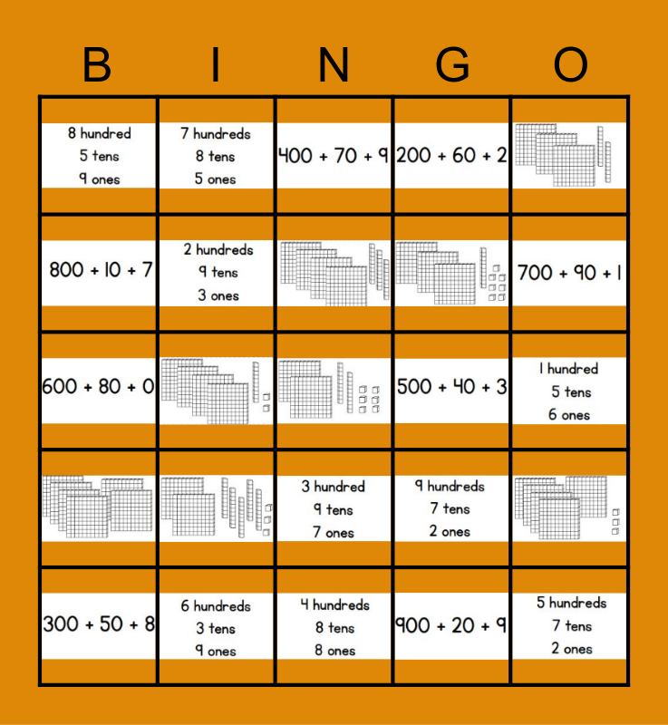 Place Value to the Hundreds Bingo Card