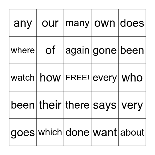 Red Words - Block 1 and 2 Bingo Card