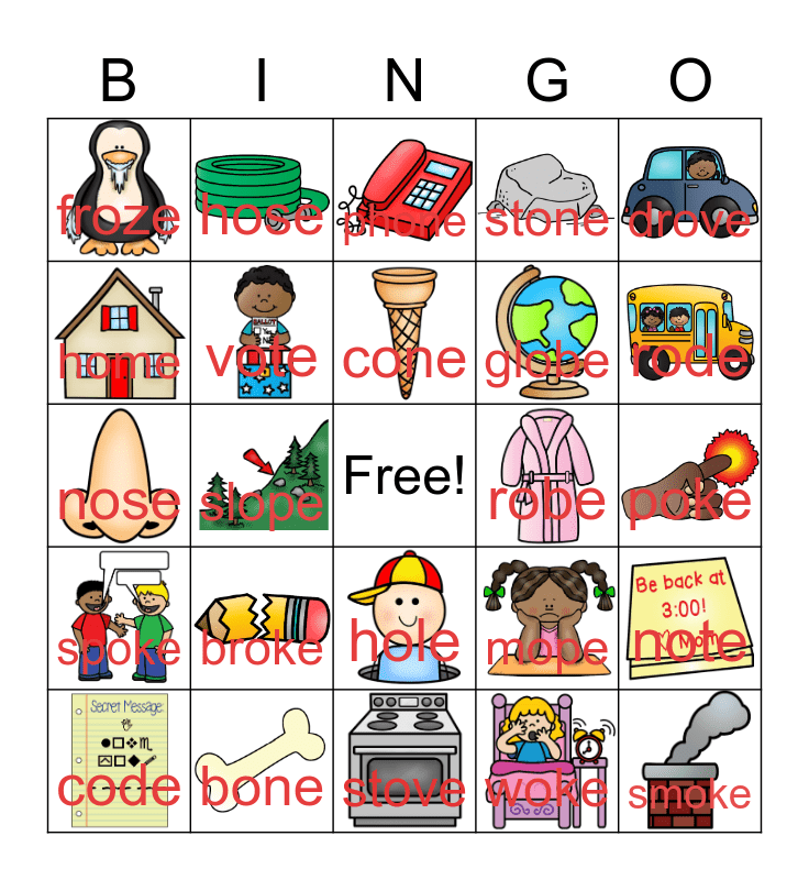 Long O_e Words Bingo Card