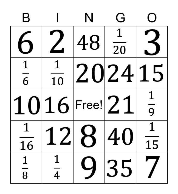 Multiply & Divide Fractions BINGO Card