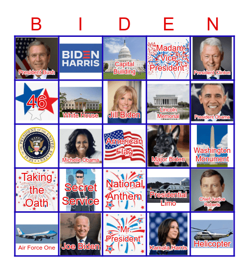 Biden Inauguration Bingo Card