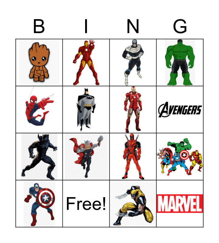 Superheroes Bingo Card