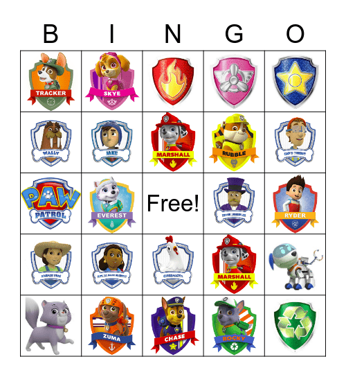 Paw Patrol Bingo Card
