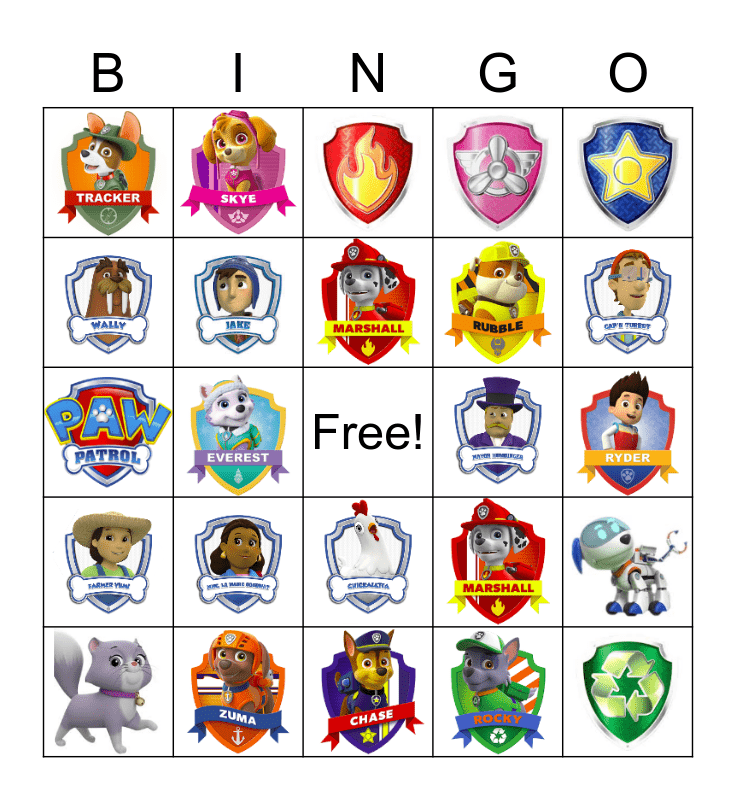 Paw Patrol Bingo Card