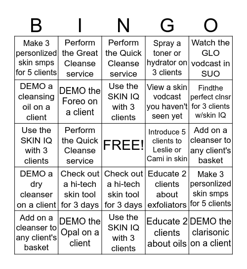 Skin Care Bingo Card