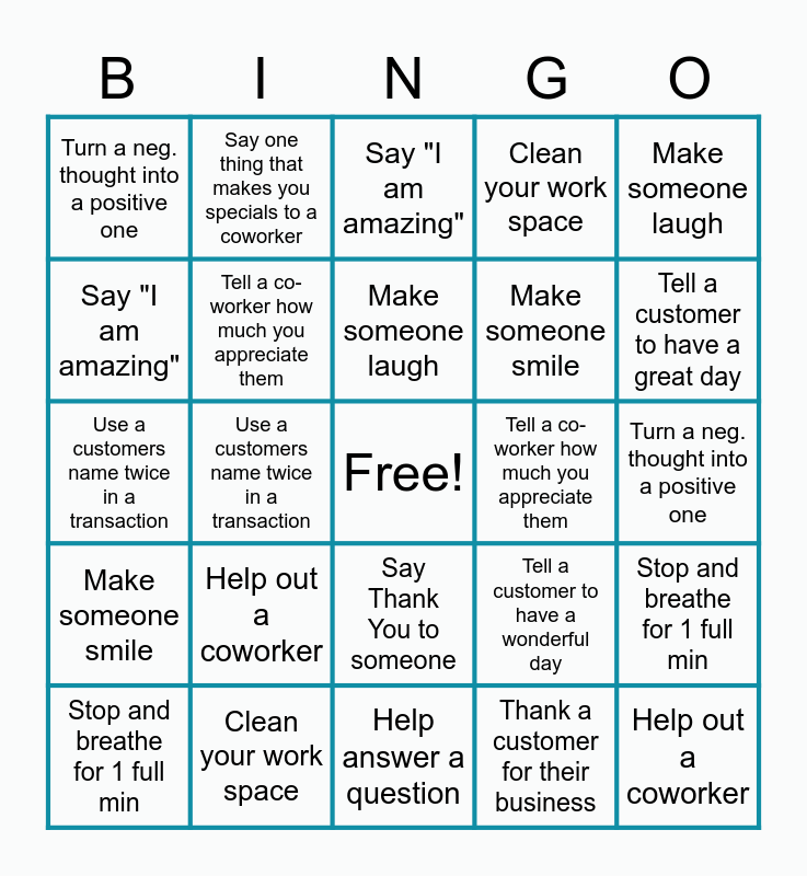 Positivity BINGO Card