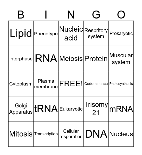 Biology 1 PAP Bingo Card