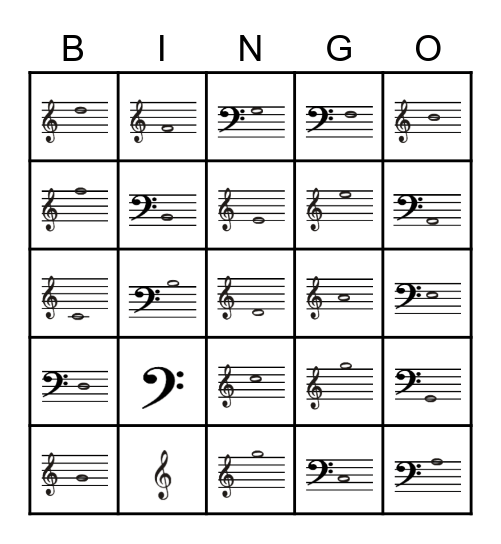 Treble and Bass Clef BINGO Card