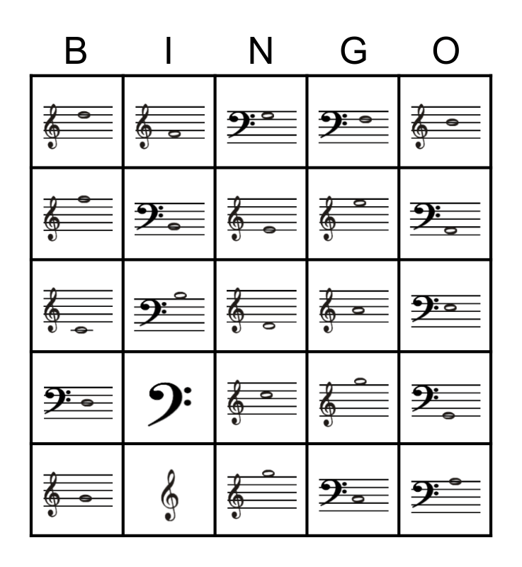Treble and Bass Clef BINGO Card