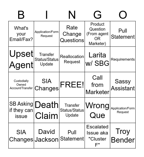 Phone Call Bingo! Bingo Card