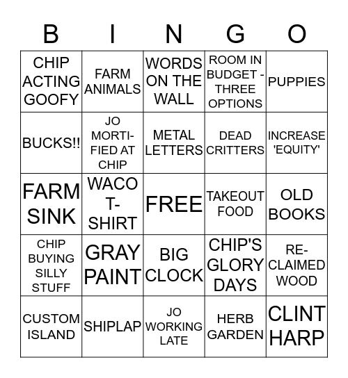 Fixer Upper BINGO Card