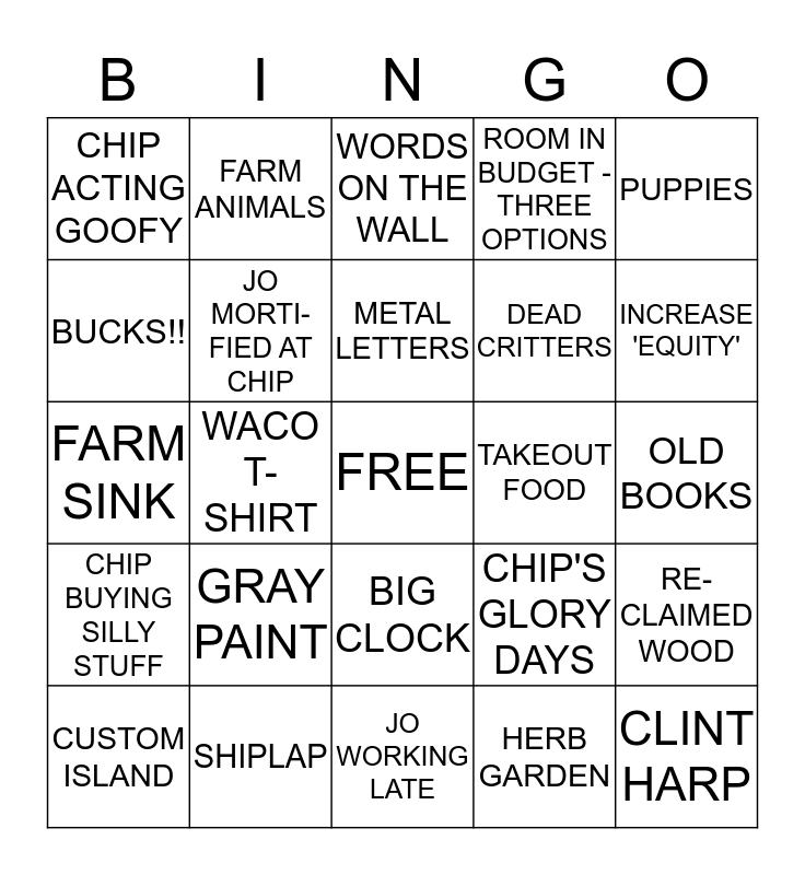 Fixer Upper BINGO Card