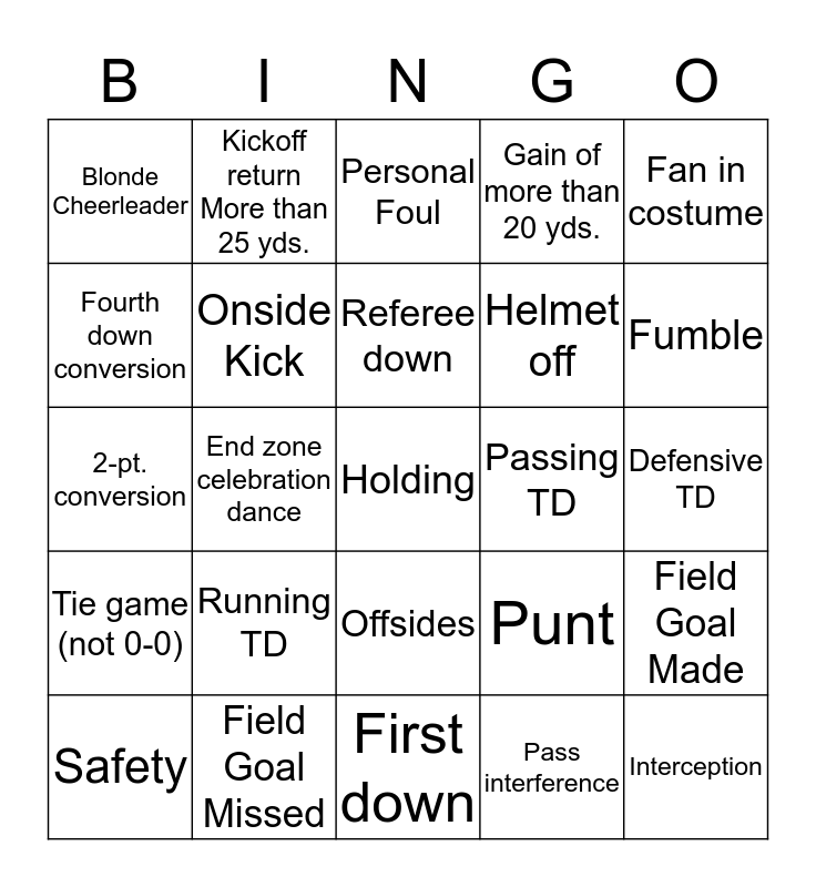 Football Bingo Card