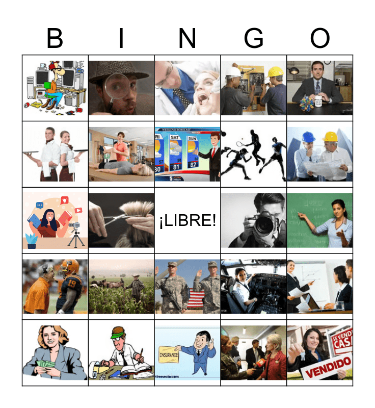 Profesiones y Ocupaciones Bingo Card