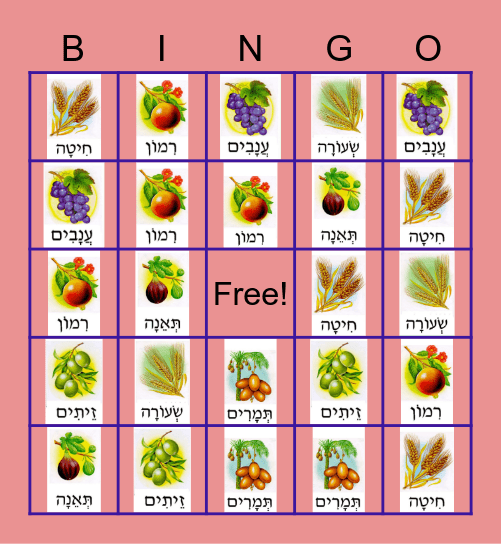 Shivat Haminim Bingo Card