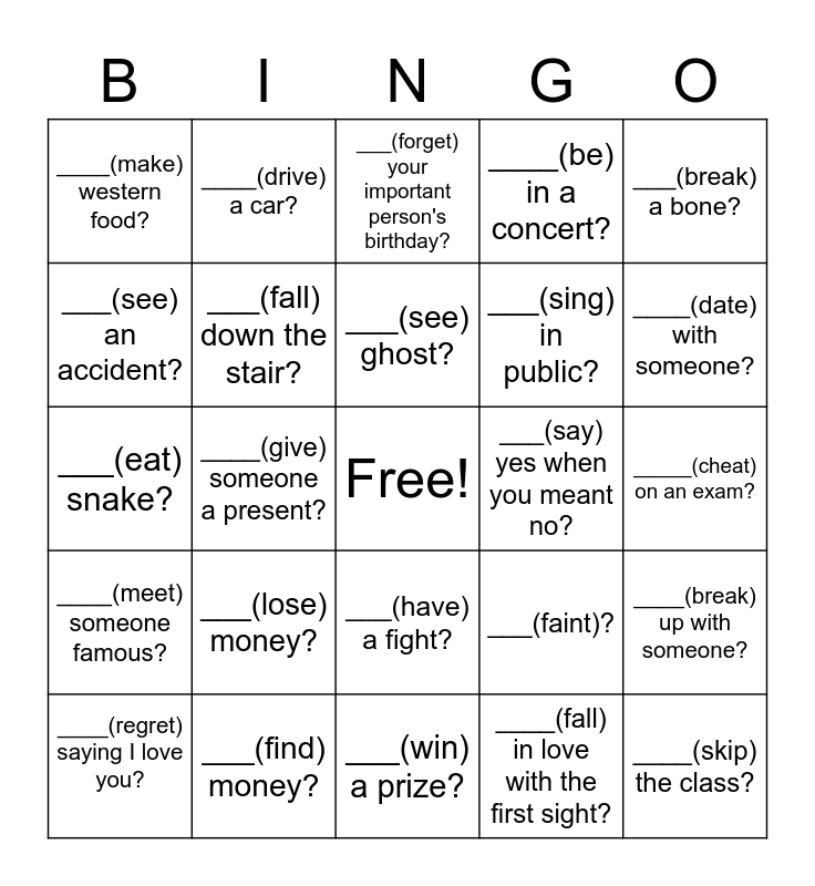 Have You Ever ______? Bingo Card