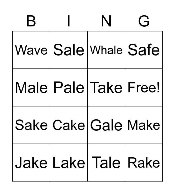 Jake's Tale Bingo Card