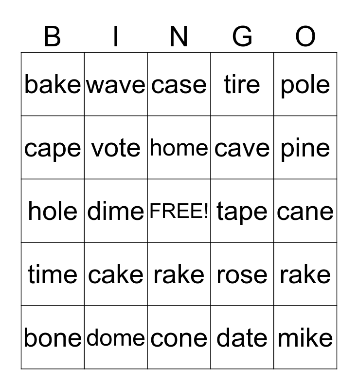 Do you know your vowels Bingo Card