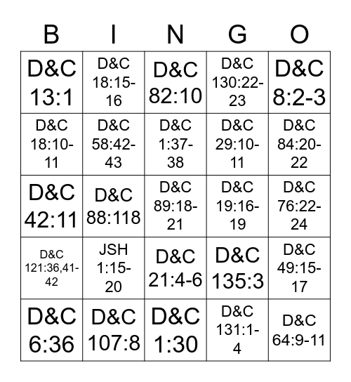 Doctrinal Mastery D&C Bingo Card