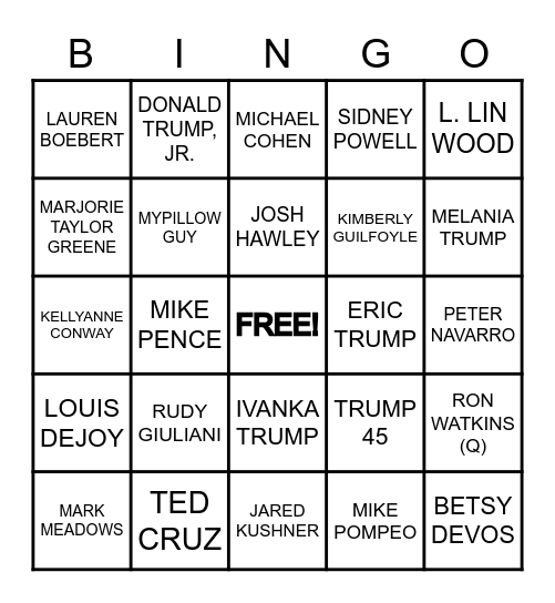 Trump Arrest Bingo: 2021 Edition Bingo Card