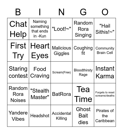 Aurora Gamer Bingo Card