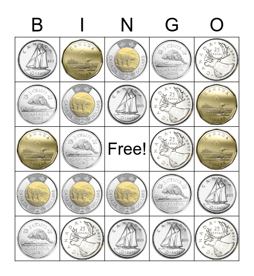 Canadian Money Bingo Card