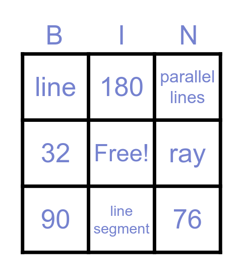 Lines and Angles Bingo Card