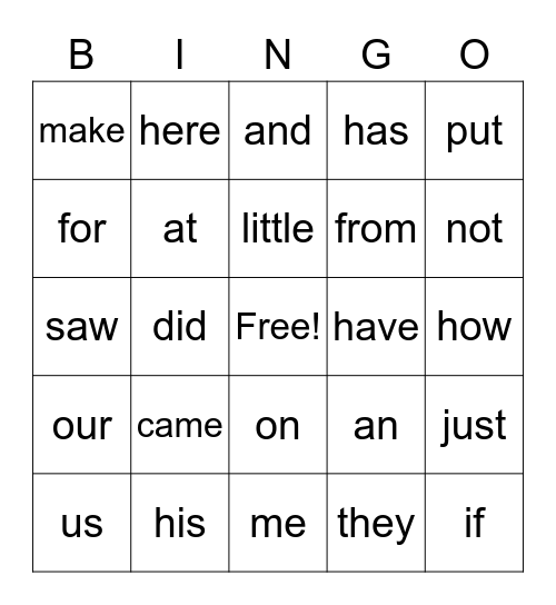 Sight Words Level 2 Bingo Card