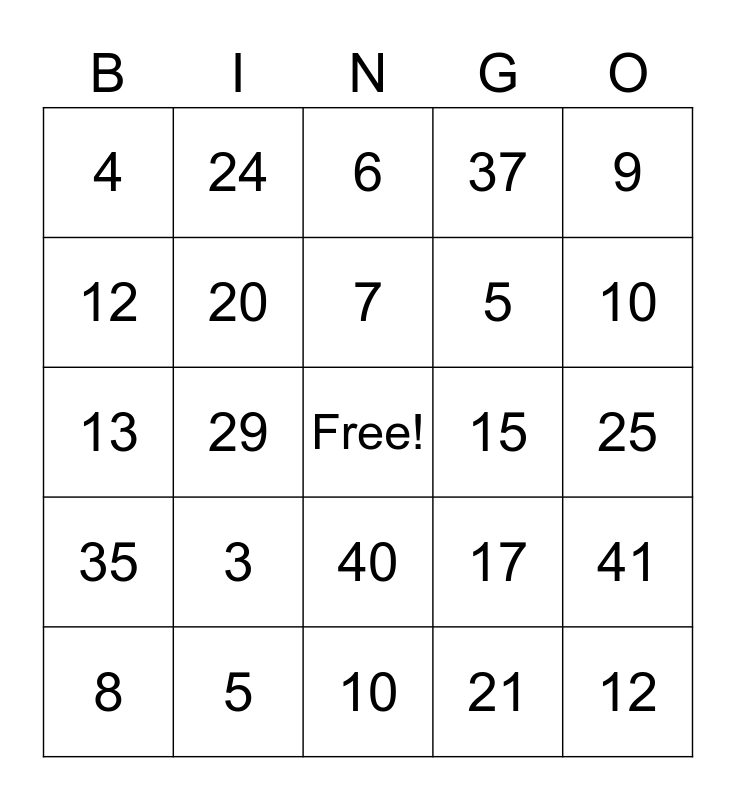 Pythagorean Theorem Bingo Card