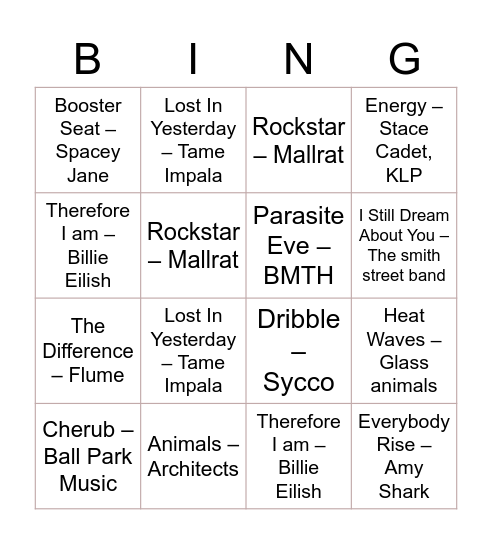 Hottest 100 - 2020 Bingo Card