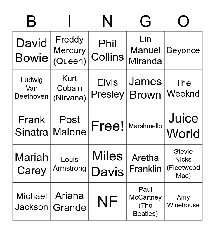 Musicians Bingo Card