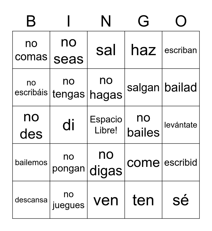 Mandatos Bingo Card